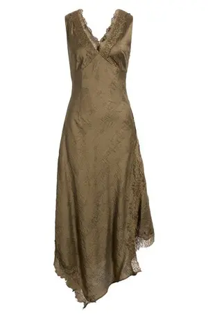 Moon River Lace Trim Asymmetrical Hem Dress
