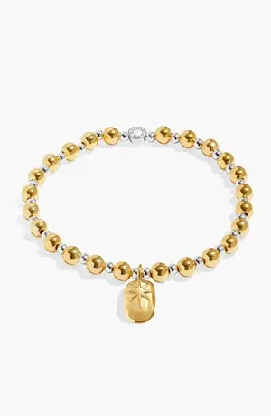 A LITTLES & CO Be Happy' Beaded Bracelet With Charm And Embroidered Pouch