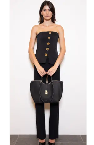 MI BOLSA LONDON Wharf Genuine Pebble Leather Tote - Black