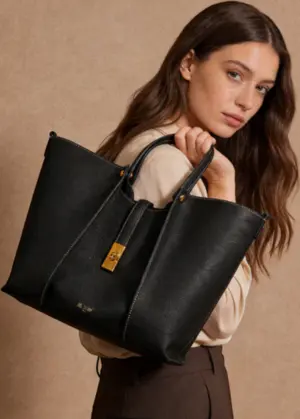 MI BOLSA LONDON Wharf Genuine Pebble Leather Tote - Black