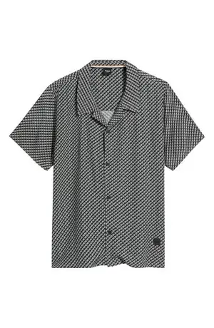 BOSS Geo Print Camp Shirt - Open Grey
