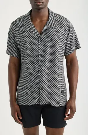 BOSS Geo Print Camp Shirt - Open Grey