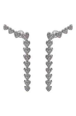MELANIA CLARA Rhodium-plated Cubic Zirconia Heart Climber Earrings