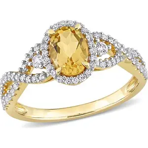 JULIANNA B. White Sapphire & Diamond Halo Ring 10k - Citrine