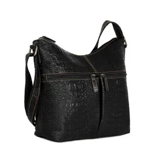 JACK GEORGES Hornback Croco Hobo Bag - Black