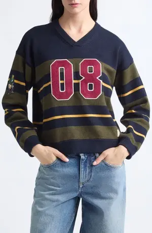 Sea Mina Stripe Novelty Cotton & Cashmere Sweater - Green