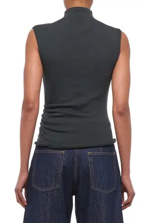 Helmut Lang Asymmetric Button Mock Neck Sleeveless Top - Forest Night