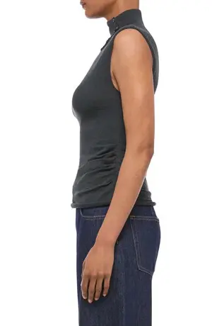 Helmut Lang Asymmetric Button Mock Neck Sleeveless Top - Forest Night