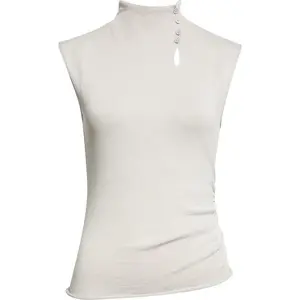 Helmut Lang Asymmetric Button Mock Neck Sleeveless Top - Light Grey