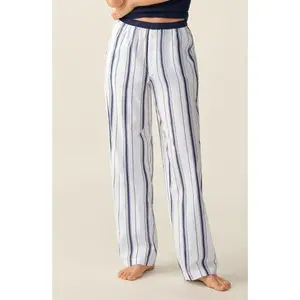 PETITE PLUME Romy Cotton Poplin Pajama Pants - Navy