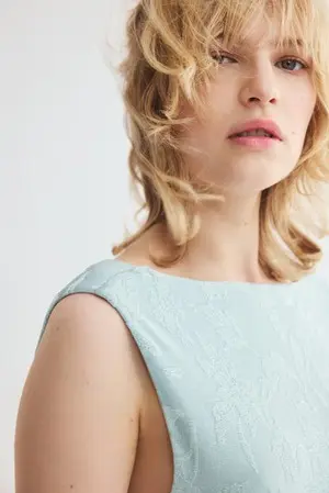 H&M Cowl-back Jacquard-jersey Maxi Dress - Light Turquoise