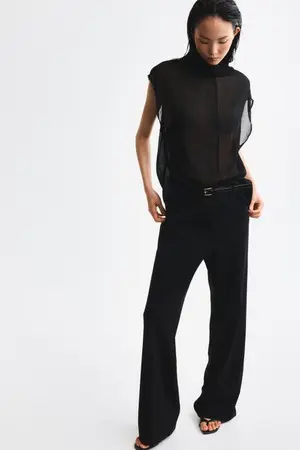 H&M Straight-leg Pants With Belt - Black