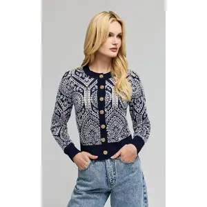 Generation Love Erin Cotton Eyelet Cardigan - Navy/white