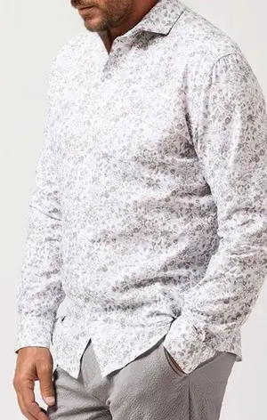 Stone Rose Linen Floral Print Ls Button-up Shirt