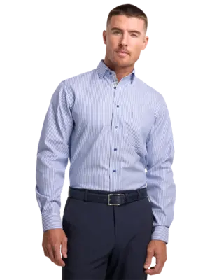 PAUL FREDRICK Cotton Spread Collar Twill Slim Contrast Trim Button Cuff Long Sleeve