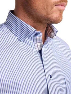 PAUL FREDRICK Cotton Spread Collar Twill Slim Contrast Trim Button Cuff Long Sleeve