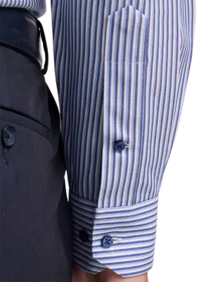 PAUL FREDRICK Cotton Spread Collar Twill Slim Contrast Trim Button Cuff Long Sleeve