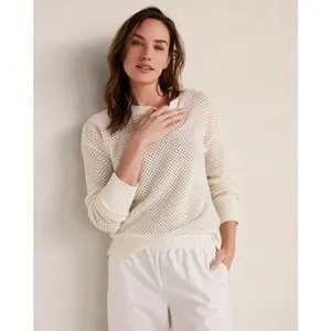 HAVEN WELL WITHIN Cashmere Pointelle Crewneck Sweater - Ivory