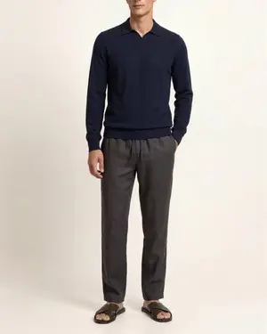 Orlebar Brown Bresson Cashmere Classic Fit Long Sleeve Polo Shirt - Night Iris