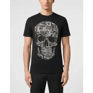 Philipp Plein Jersey Round Neck T-shirt Ss Skull Dollar Stones - Black