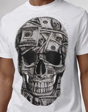 Philipp Plein Jersey Round Neck T-shirt Ss Skull Dollar Stones - White