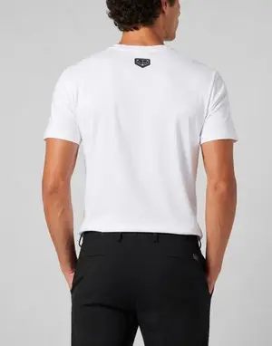 Philipp Plein Jersey Round Neck T-shirt Ss Skull Dollar Stones - White