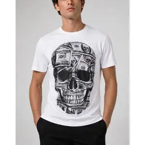 Philipp Plein Jersey Round Neck T-shirt Ss Skull Dollar Stones - White