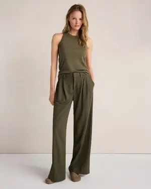 HAVEN WELL WITHIN Double Knit Pleated Wide Leg Trousers - Grape Leaf