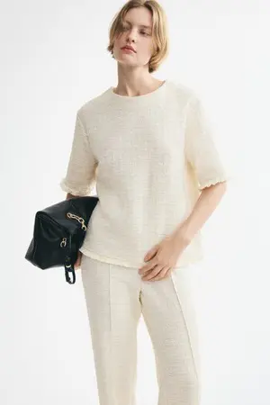 H&M Bouclé-knit Top With Fringe
