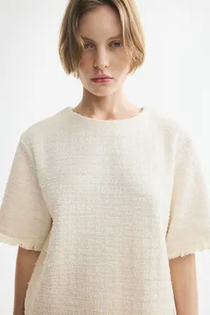 H&M Bouclé-knit Top With Fringe