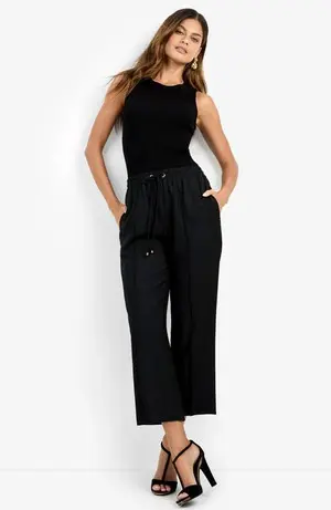 Trina Turk Avari Cropped Stretch Pants With Drawstring Waist - Black