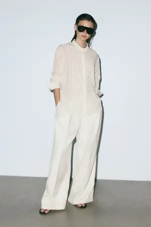 H&M Button-front Pintuck Blouse