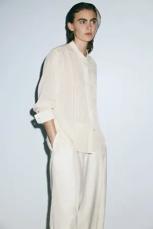 H&M Button-front Pintuck Blouse