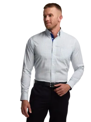 PAUL FREDRICK Cotton Spandex Point Collar Poplin Slim Contrast Trim Button Cuff Long Sleeve