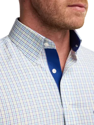 PAUL FREDRICK Cotton Spandex Point Collar Poplin Slim Contrast Trim Button Cuff Long Sleeve