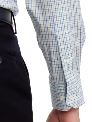 PAUL FREDRICK Cotton Spandex Point Collar Poplin Slim Contrast Trim Button Cuff Long Sleeve