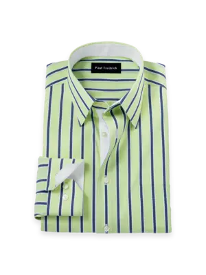 PAUL FREDRICK Cotton Spandex Point Collar Poplin Slim Contrast Trim Button Cuff Long Sleeve