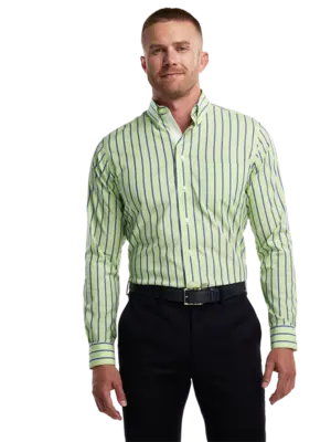 PAUL FREDRICK Cotton Spandex Point Collar Poplin Slim Contrast Trim Button Cuff Long Sleeve