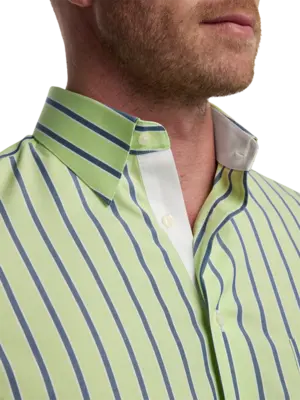 PAUL FREDRICK Cotton Spandex Point Collar Poplin Slim Contrast Trim Button Cuff Long Sleeve