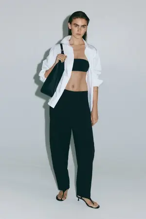 H&M Jersey Barrel-leg Pants - Black