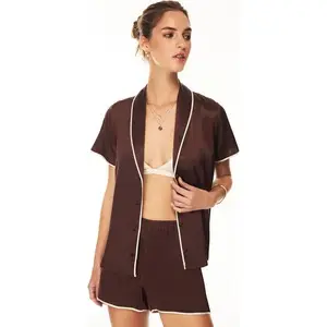 HOUSE OF SILK Silk Pajama Top - Chocolate