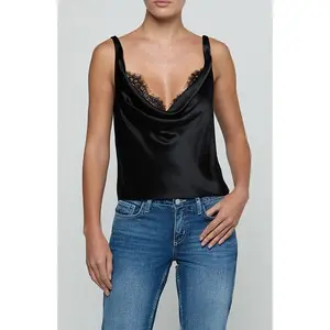 L'Agence Evadne Cowl Neck Silk Tank - Black