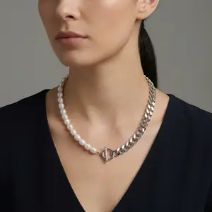 BLISS DIAMOND Freshwater Pearl And Link Necklace With Toggle Clasp