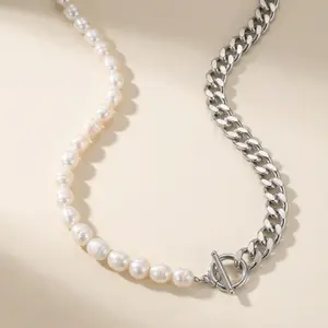 BLISS DIAMOND Freshwater Pearl And Link Necklace With Toggle Clasp