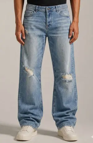 MANIA Vintage-wash Bootcut Jeans - Blue