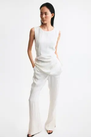 H&M Open-back Linen-blend Top - Cream