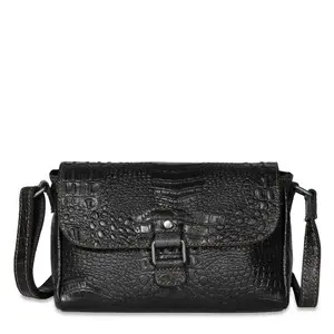 JACK GEORGES Hornback Croco Emma Petite Crossbody Bag Black