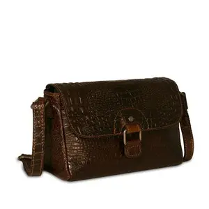 JACK GEORGES Hornback Croco Emma Petite Crossbody Bag - Brown