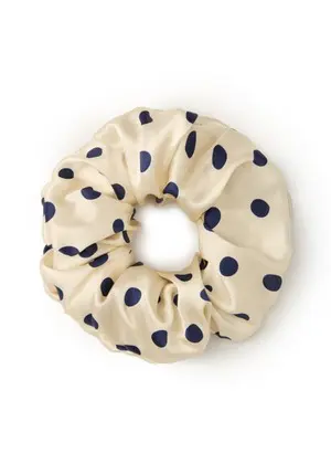 OLAH Polka Dot Silk Scrunchie - White