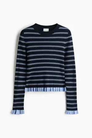 H&M Ruffle-trimmed Rib-knit Top